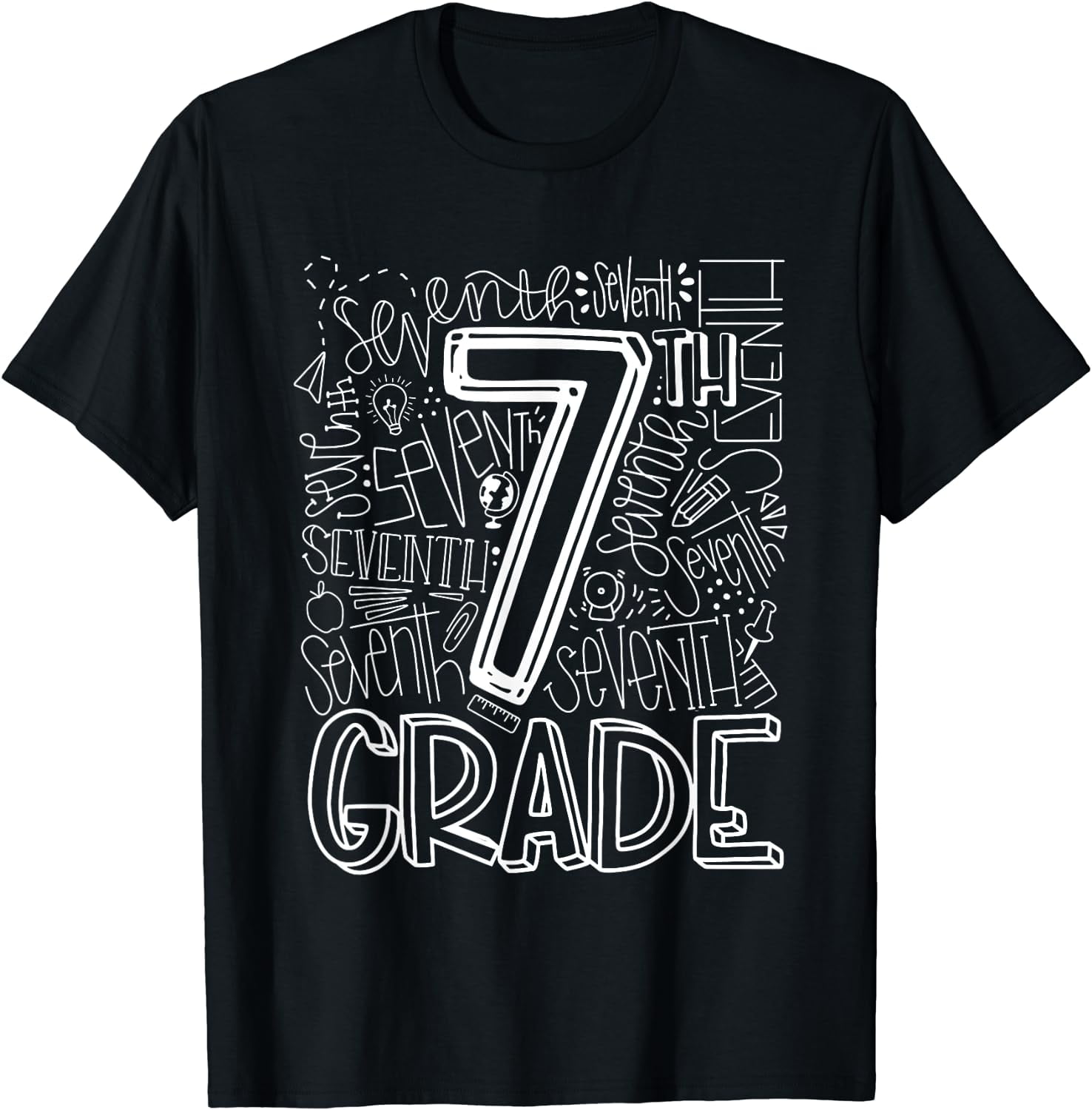 Team Teacher Back To School 7th Seventh Grade Typography T-Shirt Black ...