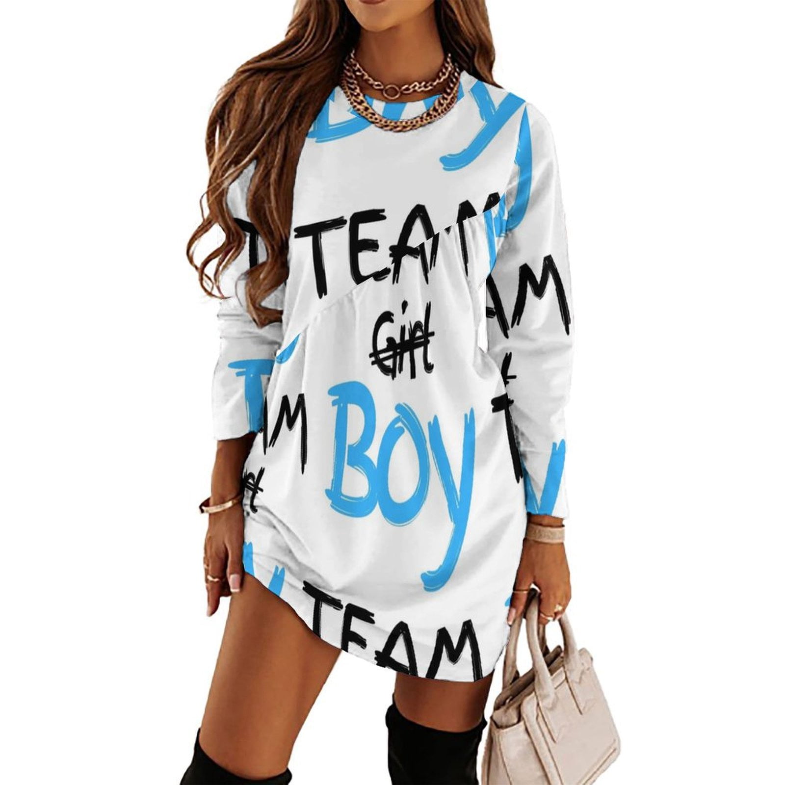 Team boy gender reveal baby shower Long Sleeved Dress wedding dresses ...