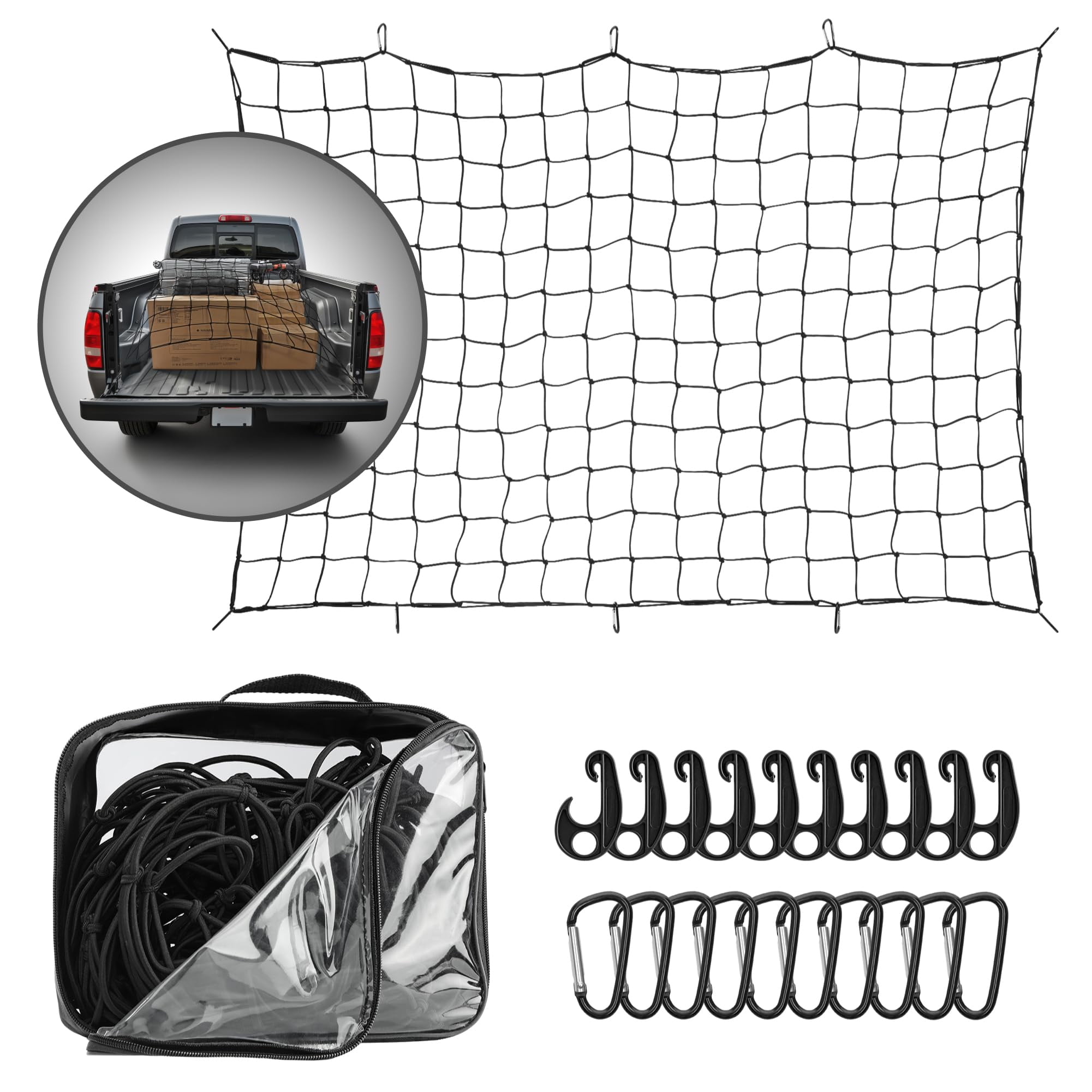 TeamObsidian Van Storage Cargo Net - Bungee Netting with Hooks for Boot ...