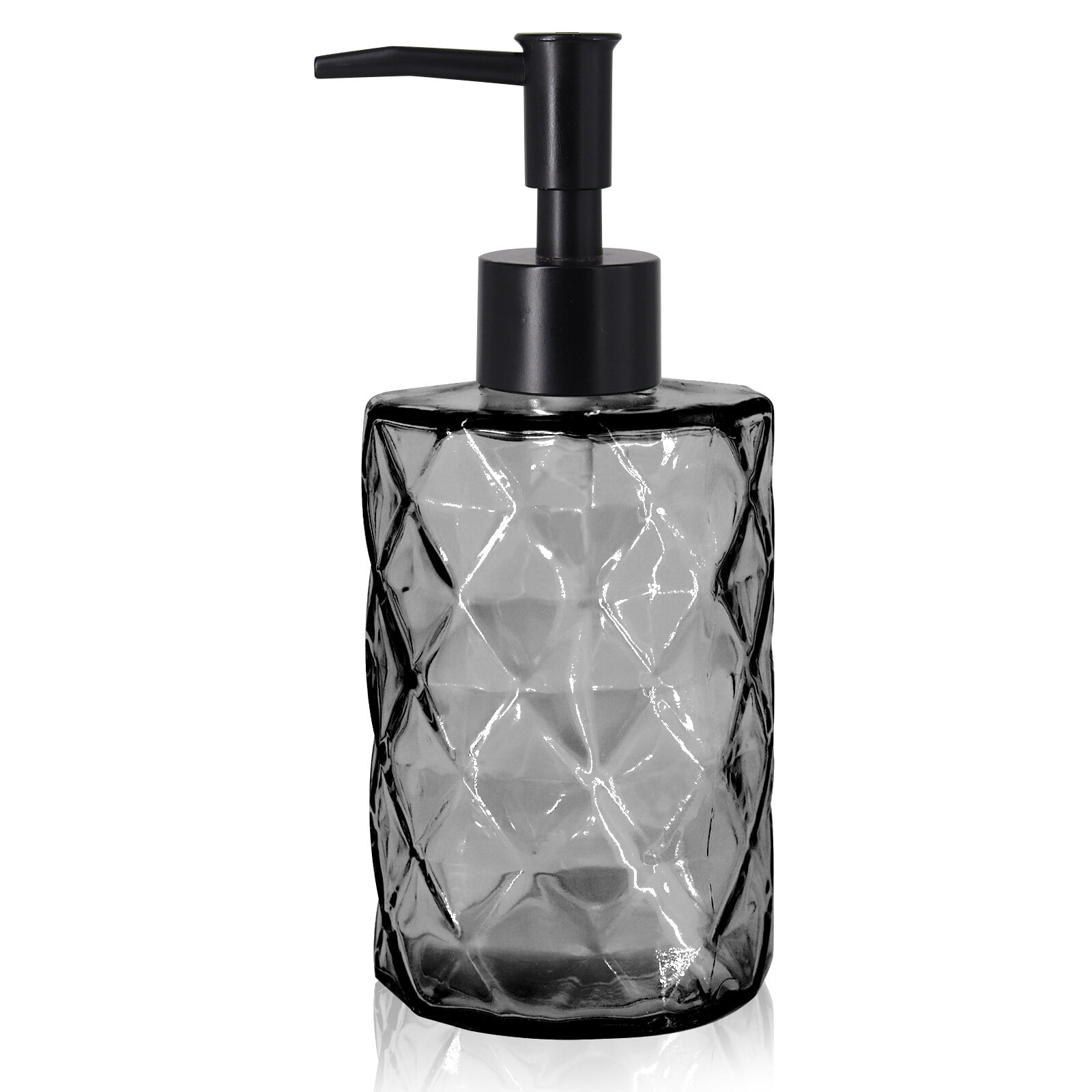 TeamSky 12oz Glass Hand Soap Dispenser, Diamond Design, for Bathroom ...