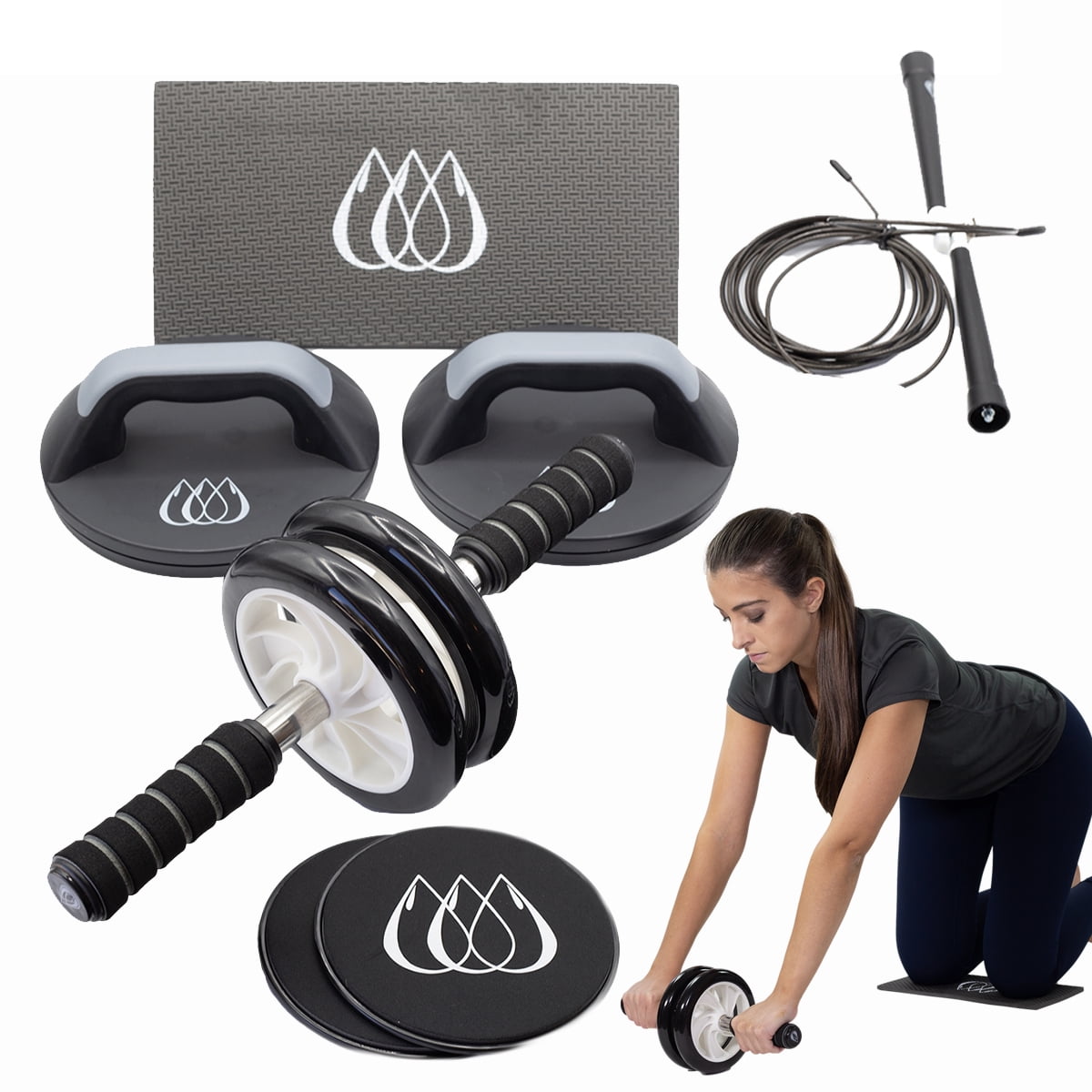 TeamSoda Fitness 7pc Exercise Set with Ab Roller Core Workout, Pushup ...