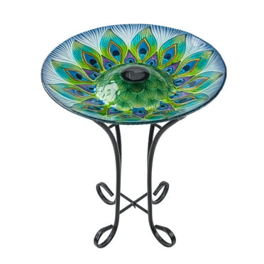 Smart Solar Acadia Traditional Outdoor Bird Bath Pedestal - Olive Green ...