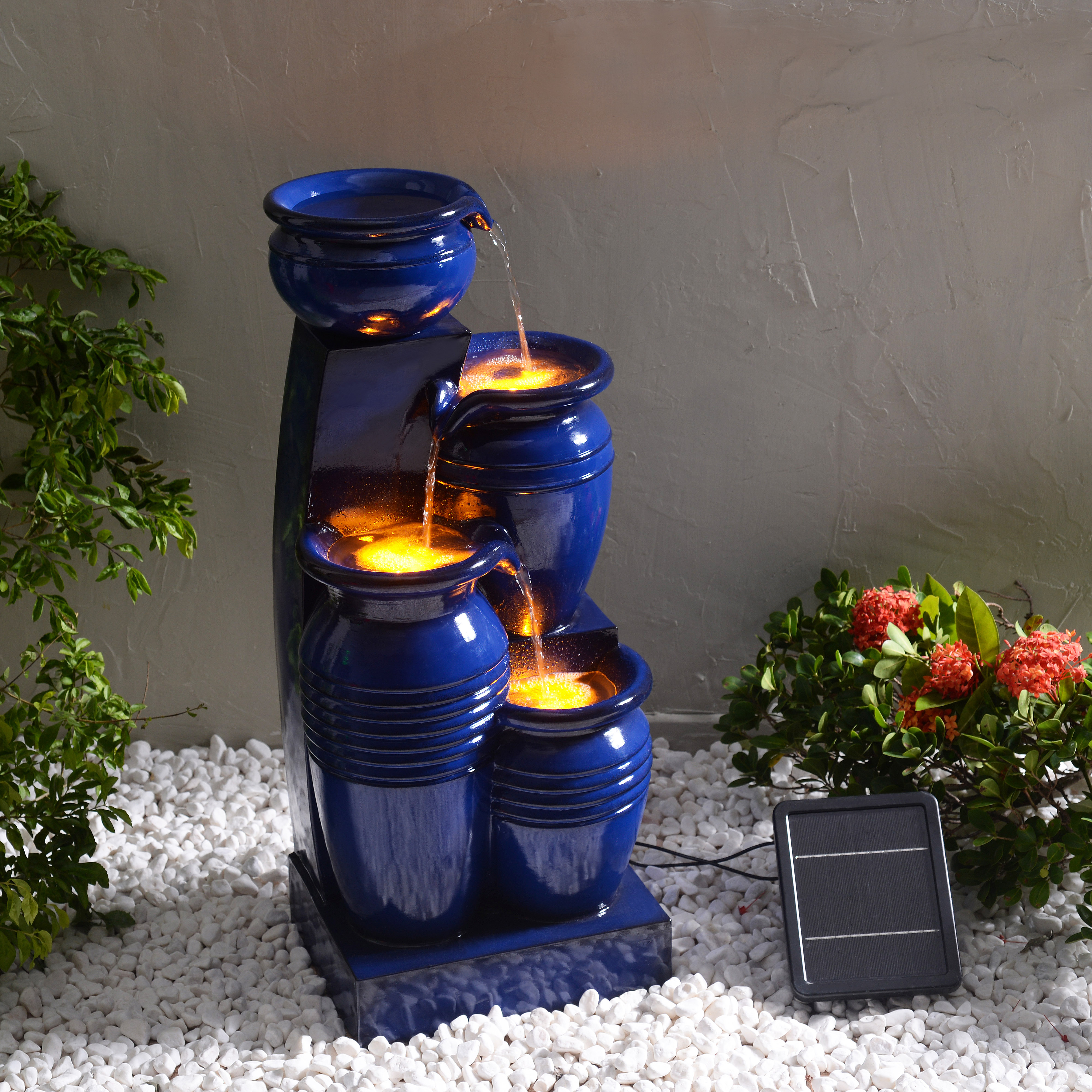 "Teamson Home Outdoor 4-Tiered Solar Powered Water Fountain with LED ...