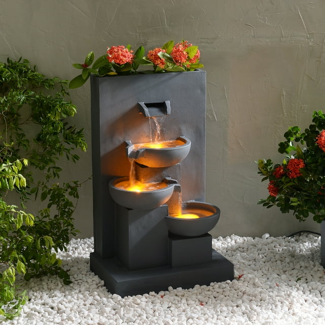 Teamson Home 29.13" Water Fountain with Planter, Gray - Walmart.com