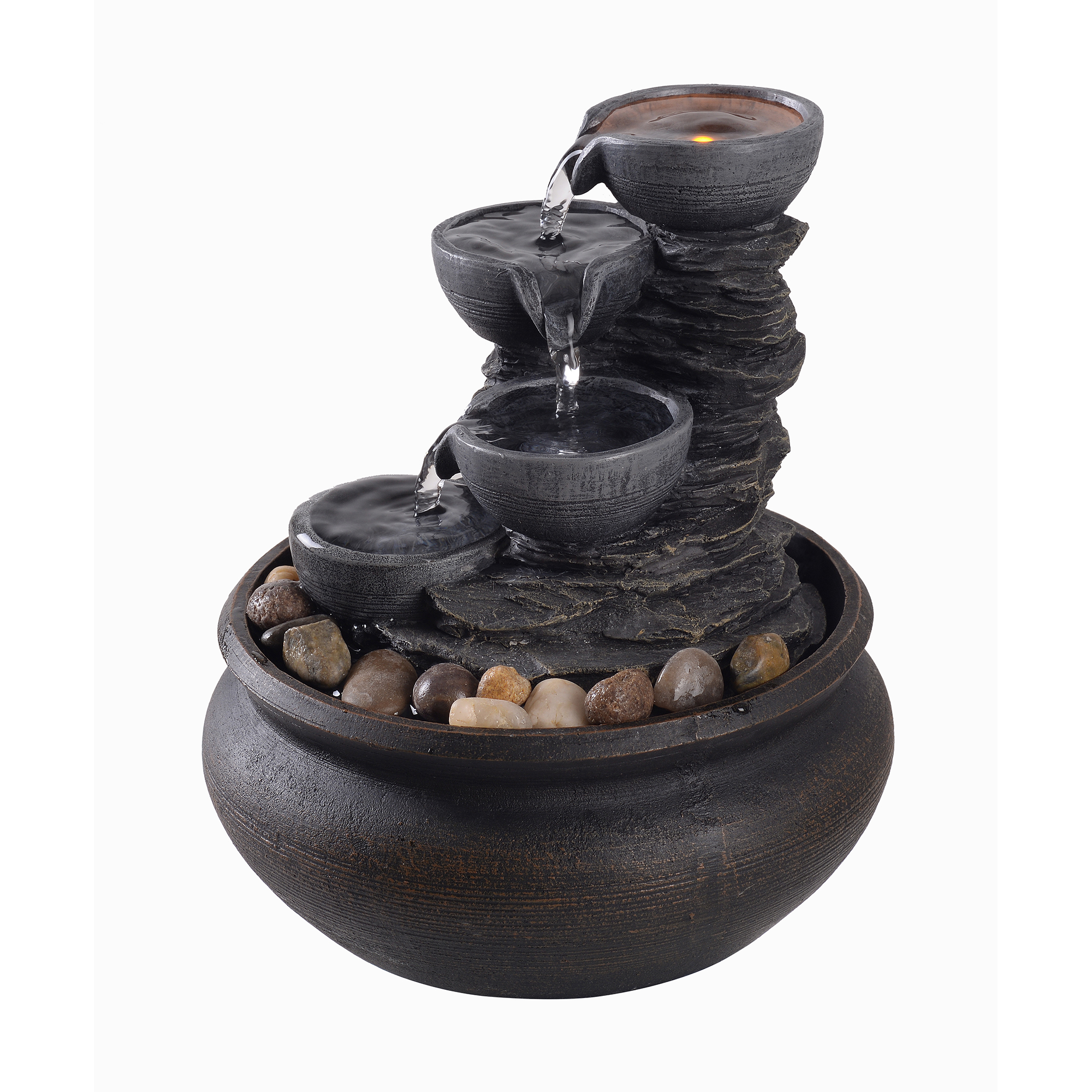 Alpine Corporation Tiered Log Tabletop Fountain with LED Lights ...