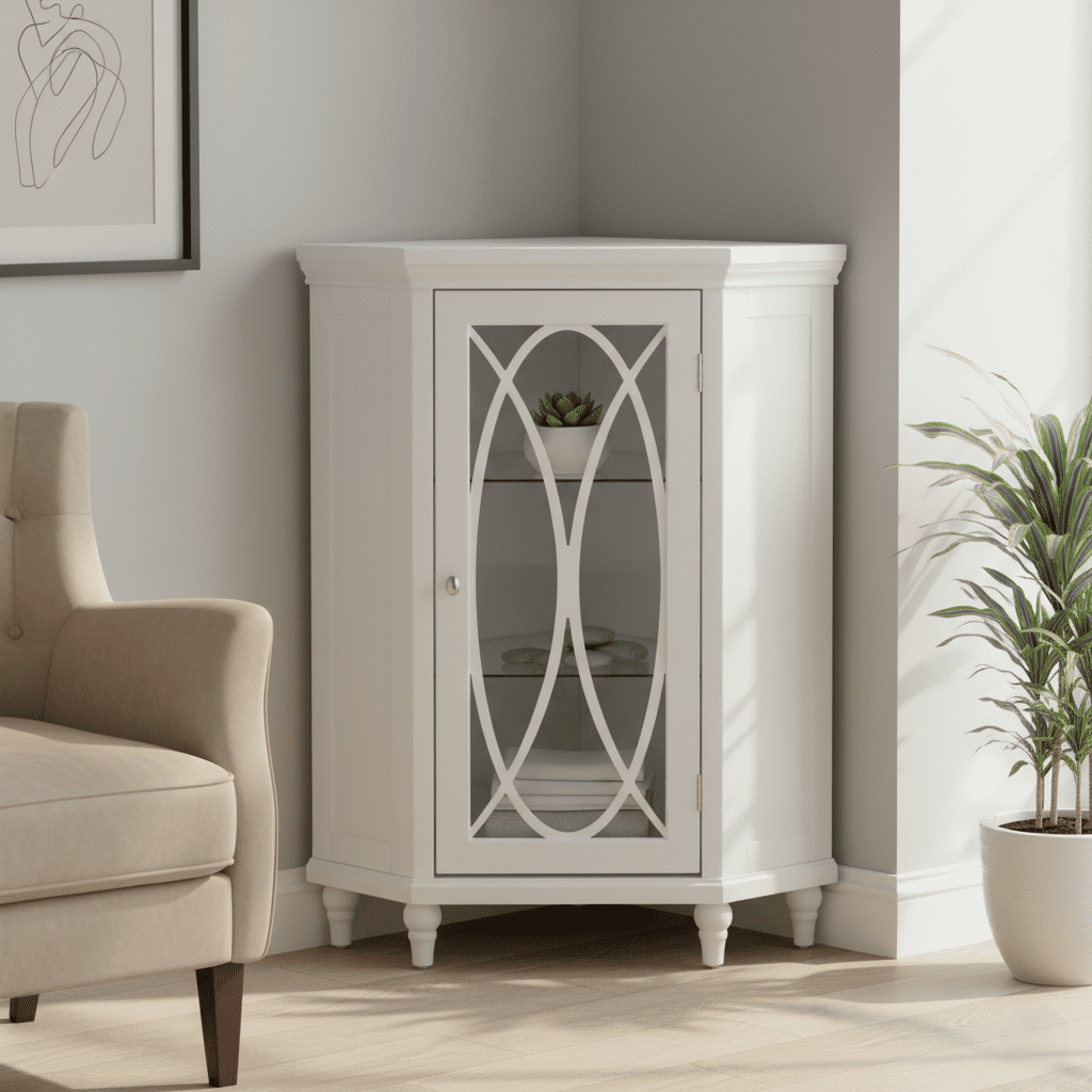 Teamson Home Florence Corner Floor Cabinet with a Decorative Tempered ...