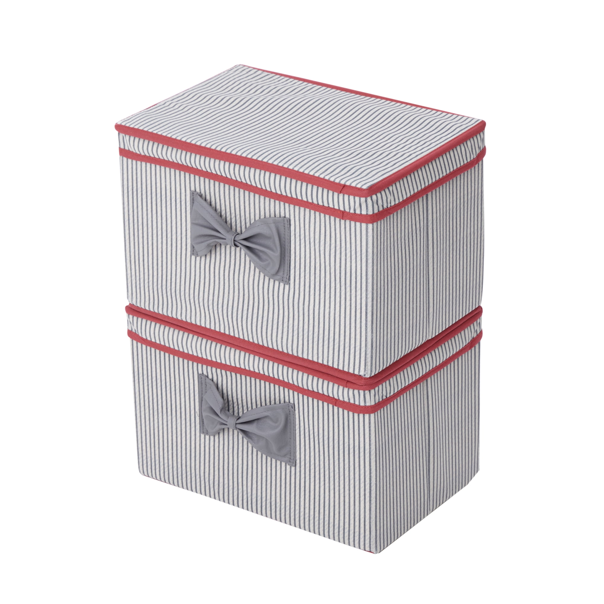 Teamson Home Soft Storage Boxes Set of 2, Lid & Handle Grey/Red YN95093 ...