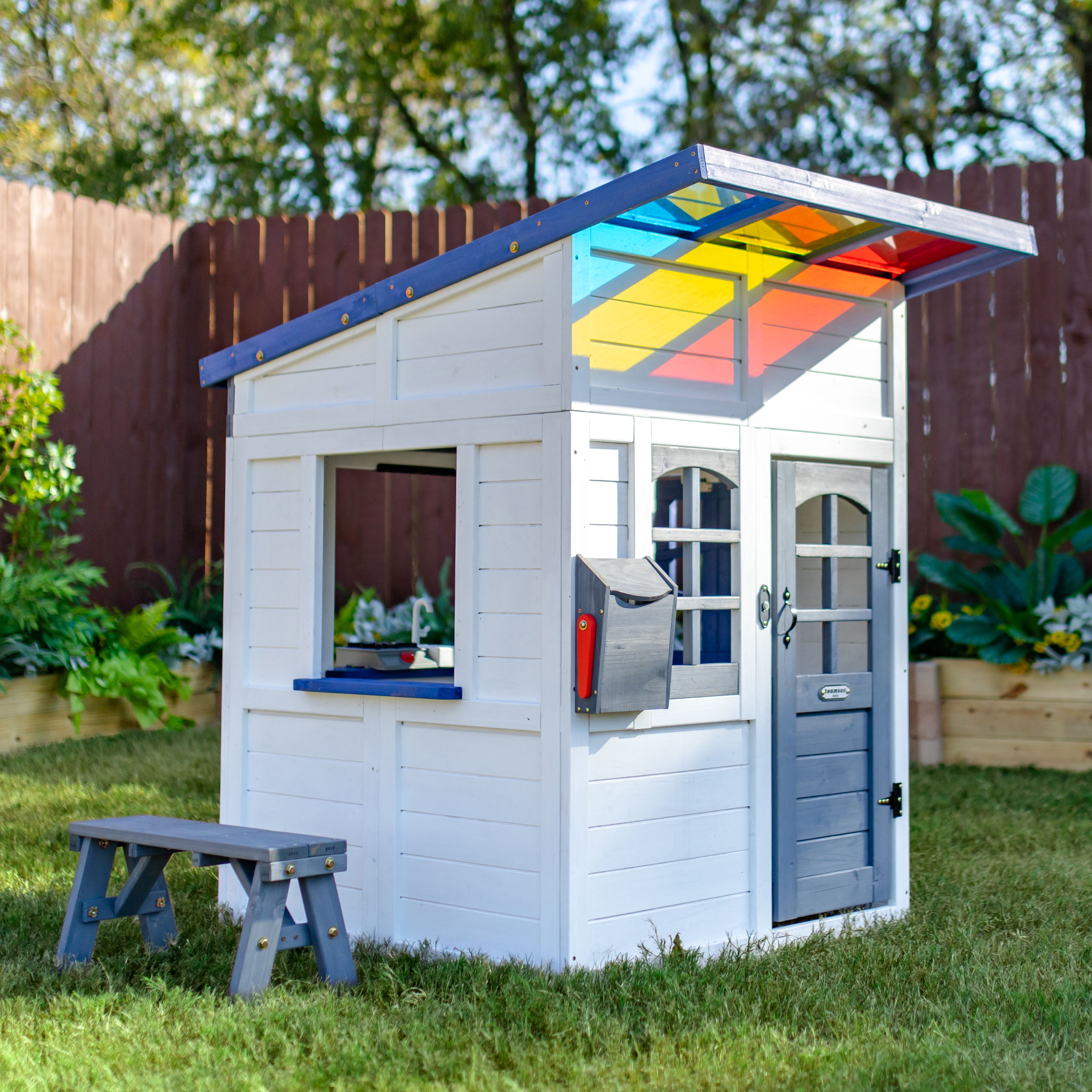 Teamson Kids Issac Wooden Playhouse with Kitchen, Flower Box and Bench ...