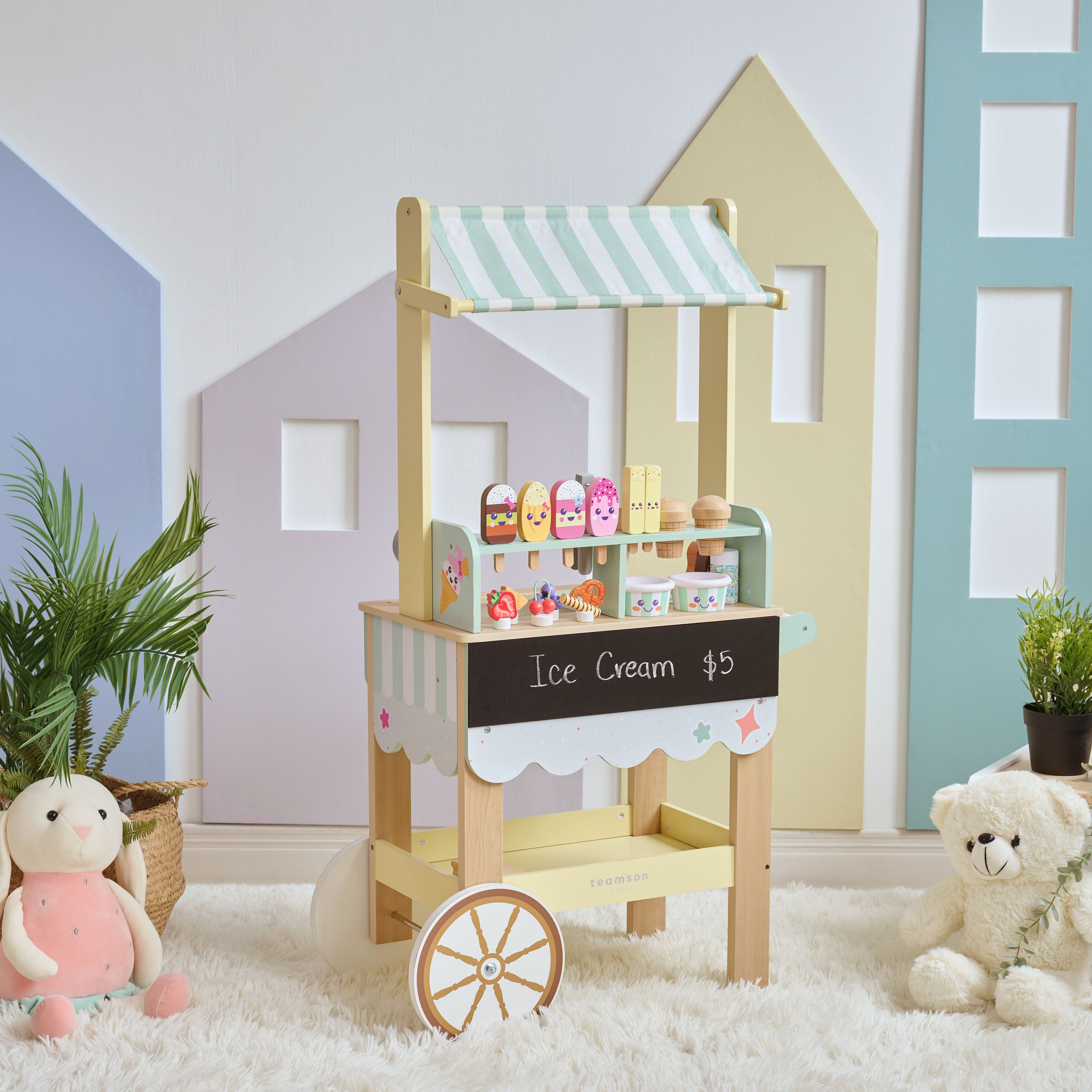Teamson Kids Jolly Pals Wooden Ice Cream Stand with 33 Accessories ...