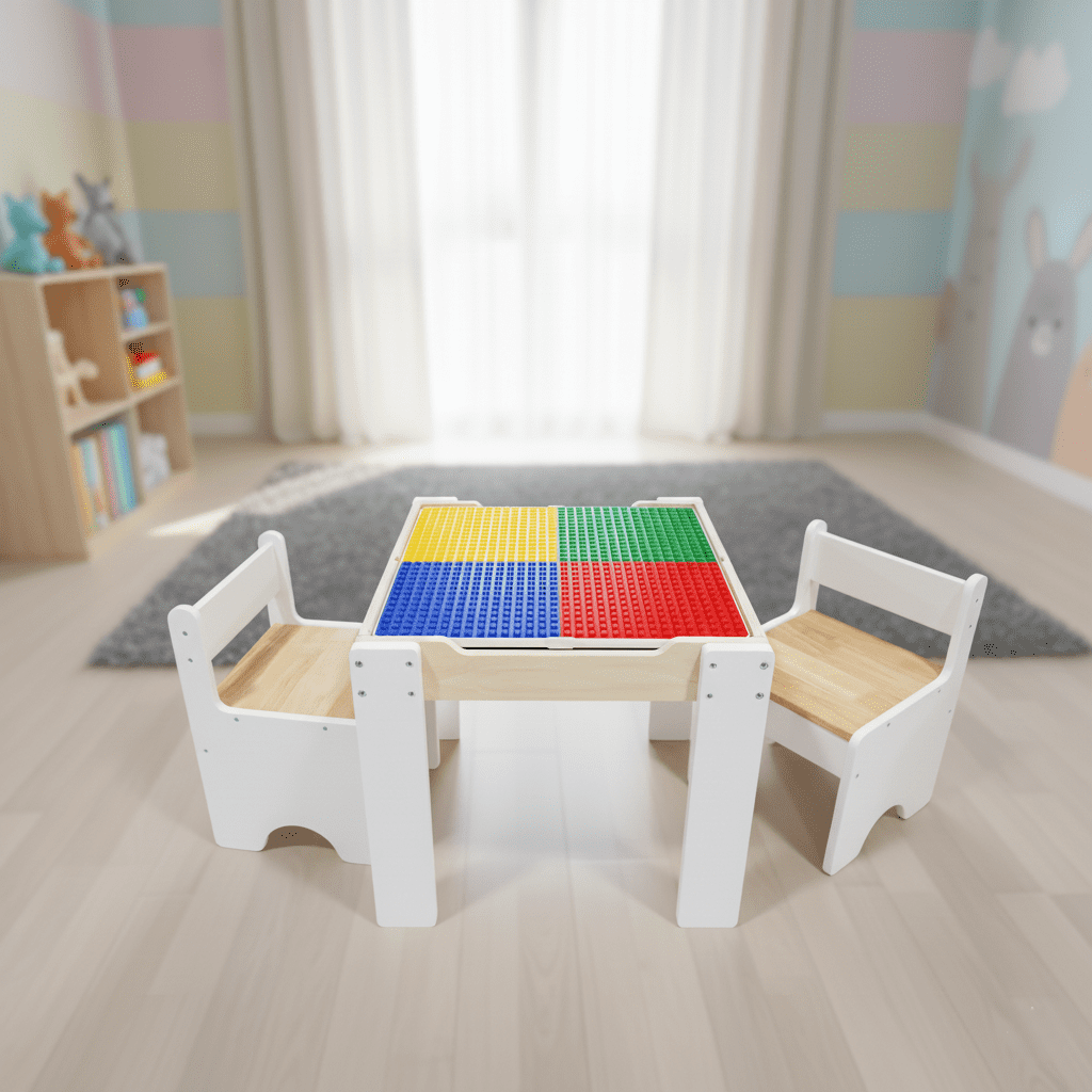Teamson Kids Multi-Activity Table with Reversible Tabletop & Chairs Set ...