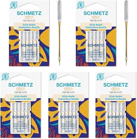 Teamwork 25 Schmetz Gold Titanium Embroidery Needles Size 90/14 130/705 ...