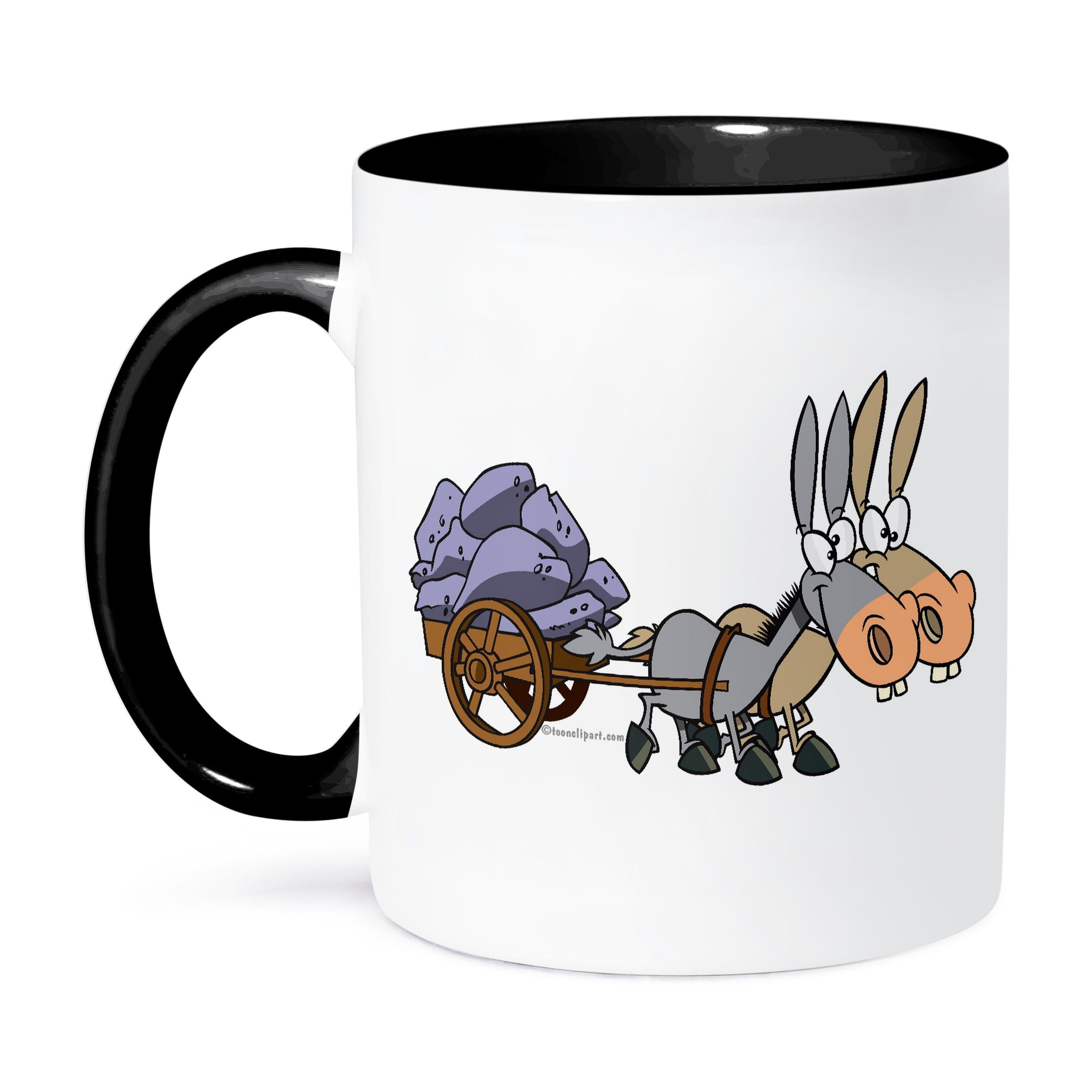 3dRose, Teamwork Donkeys Mules Cartoon, 11oz Two-Tone Black Mug ...