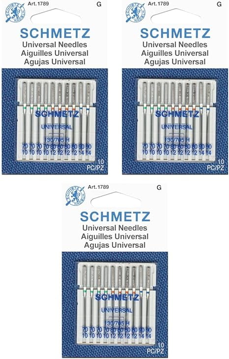 Teamwork SCHMETZ Universal Sewing Machine Needles- Assorted Sizes 70/80/90 (3 Cards- 30 Needles ...