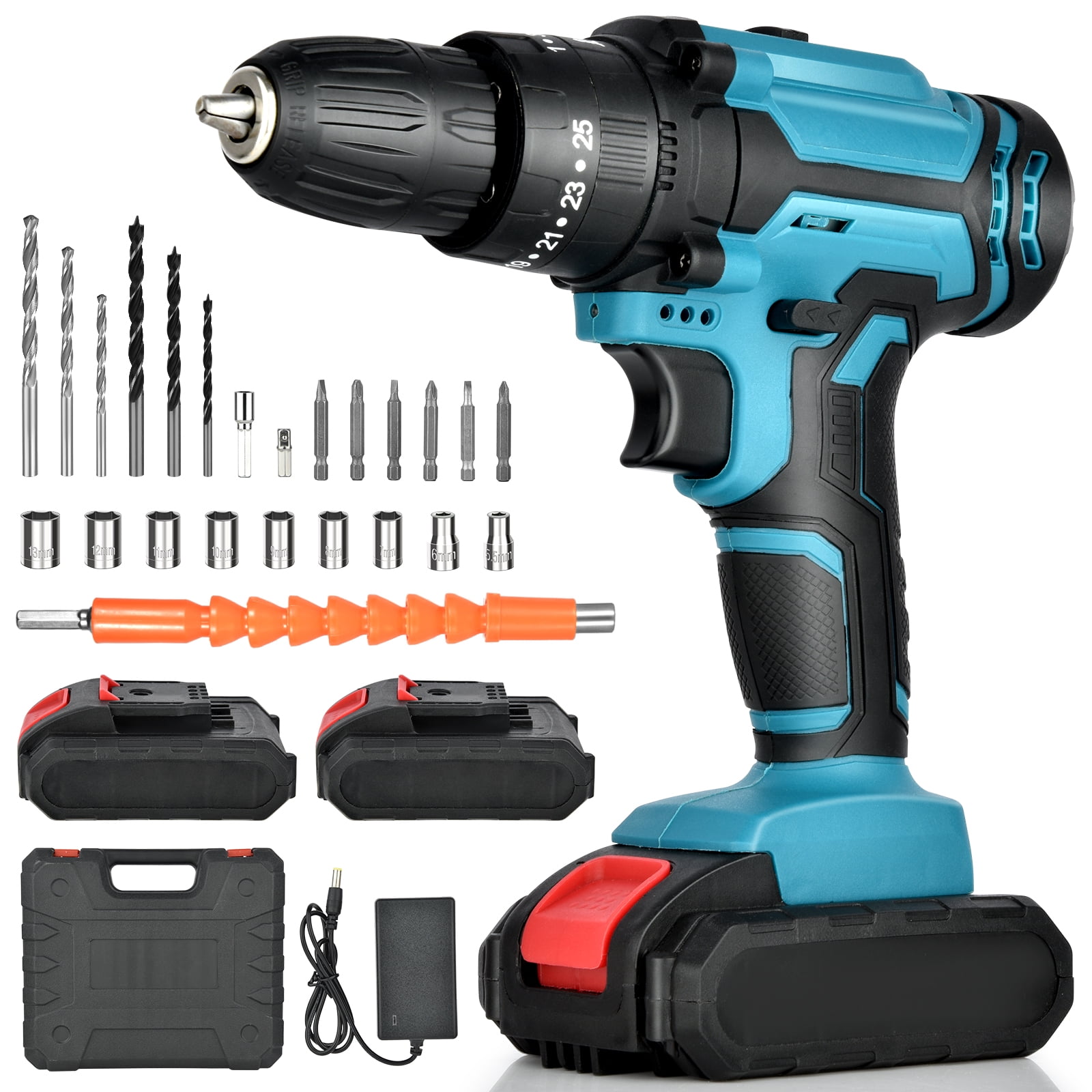 Teanyotink 21V Cordless Drill Driver Set, Rechargeable Power Handheld ...