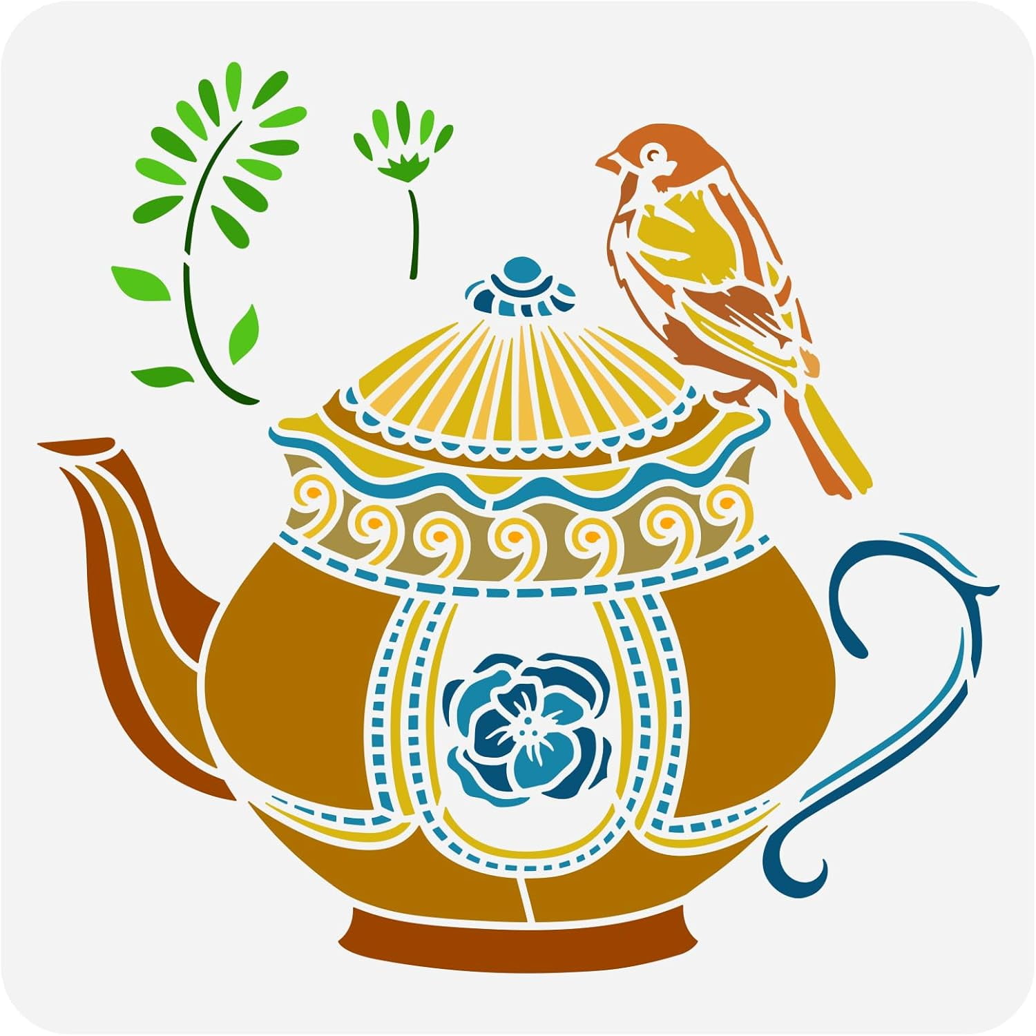 Teaport and Bird Stencil for Painting 11.8x11.8inch Large Afternoon Tea ...