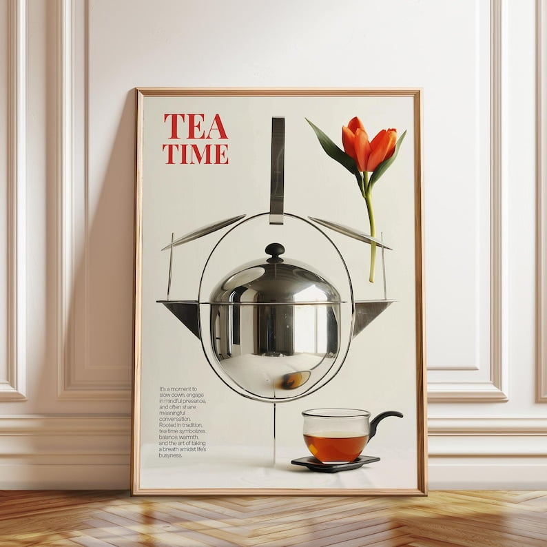 Teapot Art Poster - Modern Contemporary Tea Time Print - Bauhaus ...