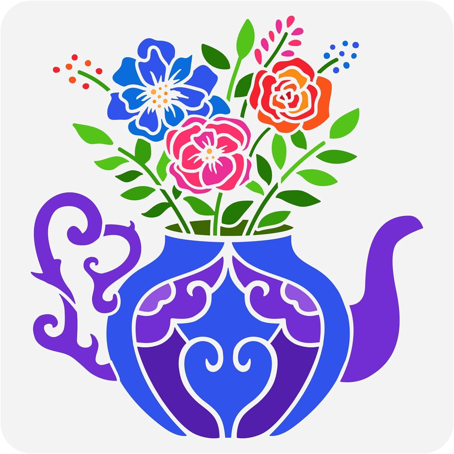 Teapot Flower Stencil for Painting 11.8x11.8 inch Reusable Plastic ...