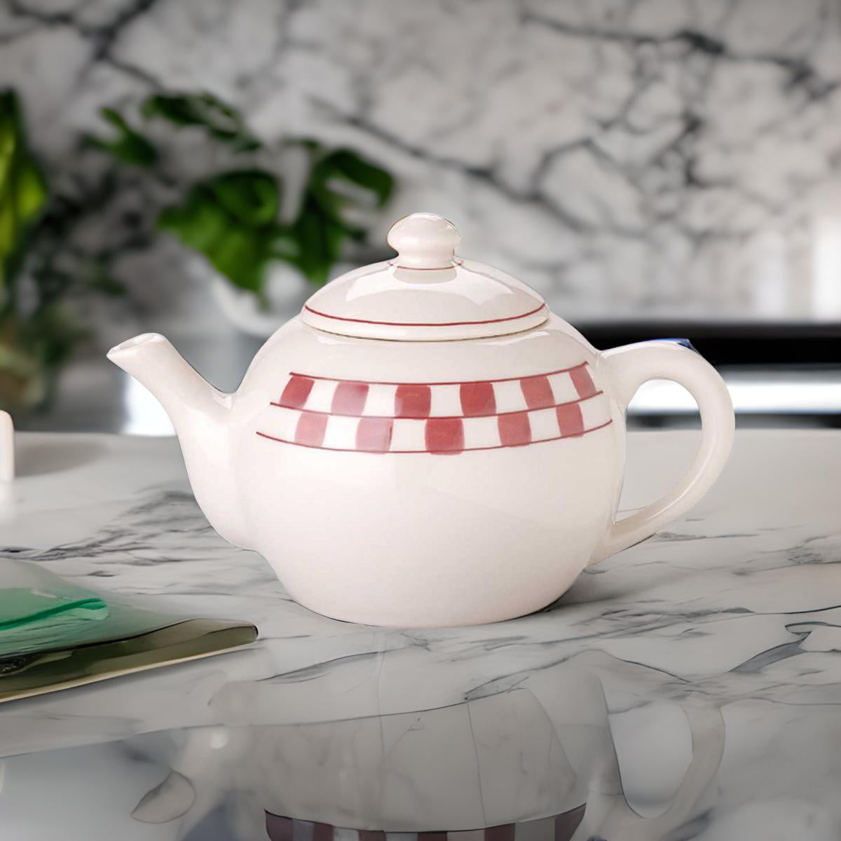 Teapot Red/White Handpainted Checkmate Stoneware 64 OZ | Renovator's ...