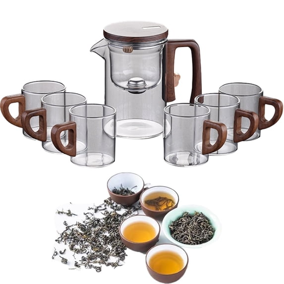 Teapot Tea Water Separator Floating Cup Transparent 720Ml + 6 Wooden ...