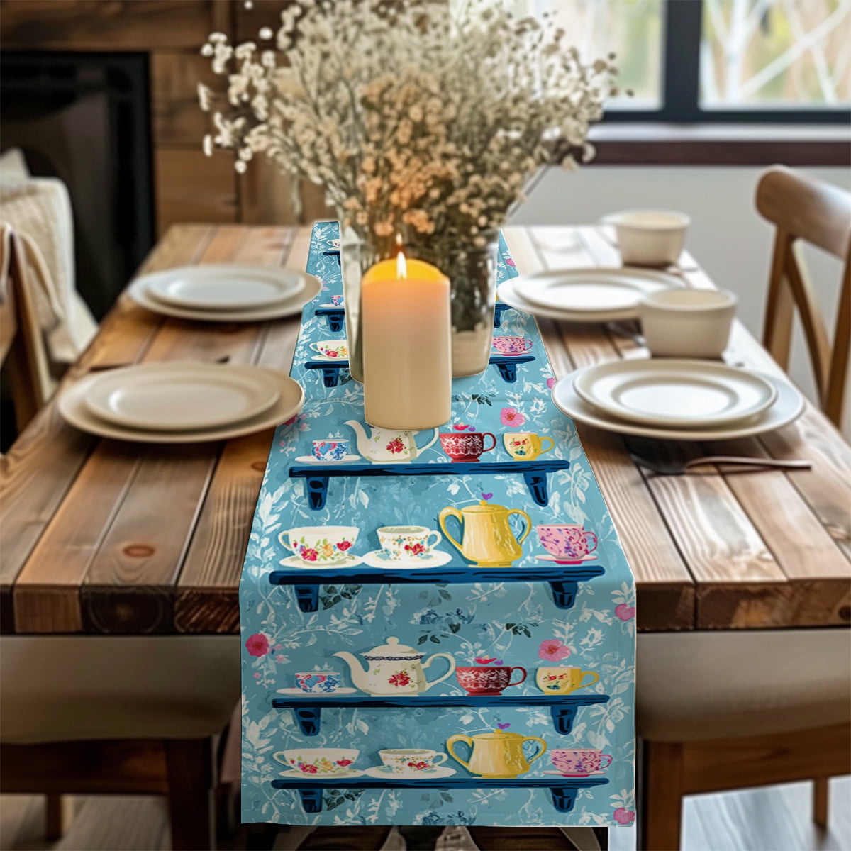 Teapot Water Cup Wall Table Runner Dining Table Cloth r for Kitchen ...