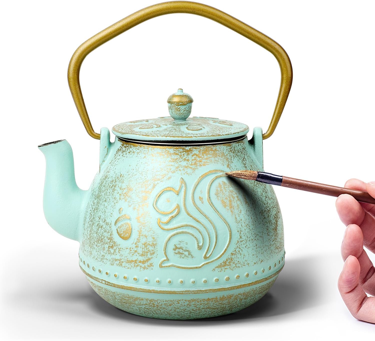 Teapot with Removable Infuser, Cast Iron Tea Kettle Stovetop Safe ...
