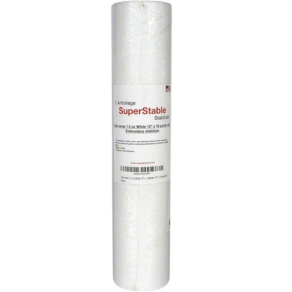 Tear Away Stabilizer White 1.5 oz 12 inch x 10 Yard Roll. SuperStable ...