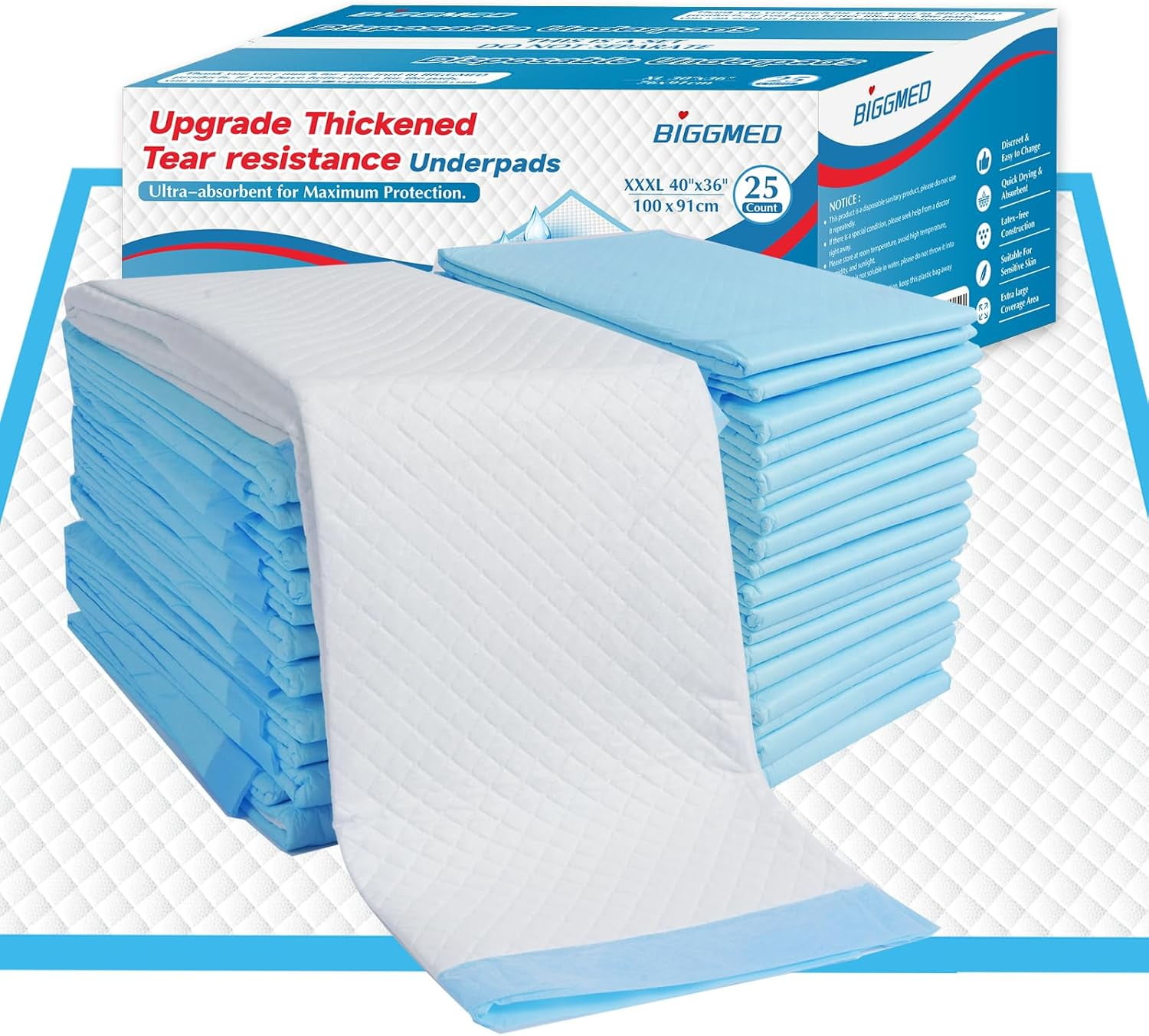 Tear-Resistant Incontinence Bed Pads 40'' x 36'' 130 Gram Heavy Duty ...