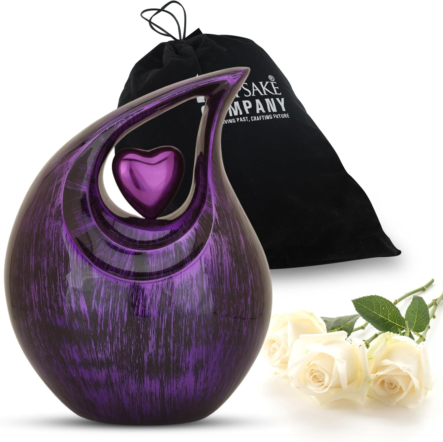 Tear Urn for Ashes 2.5L - Black & Purple Aluminum with Heart Insert ...
