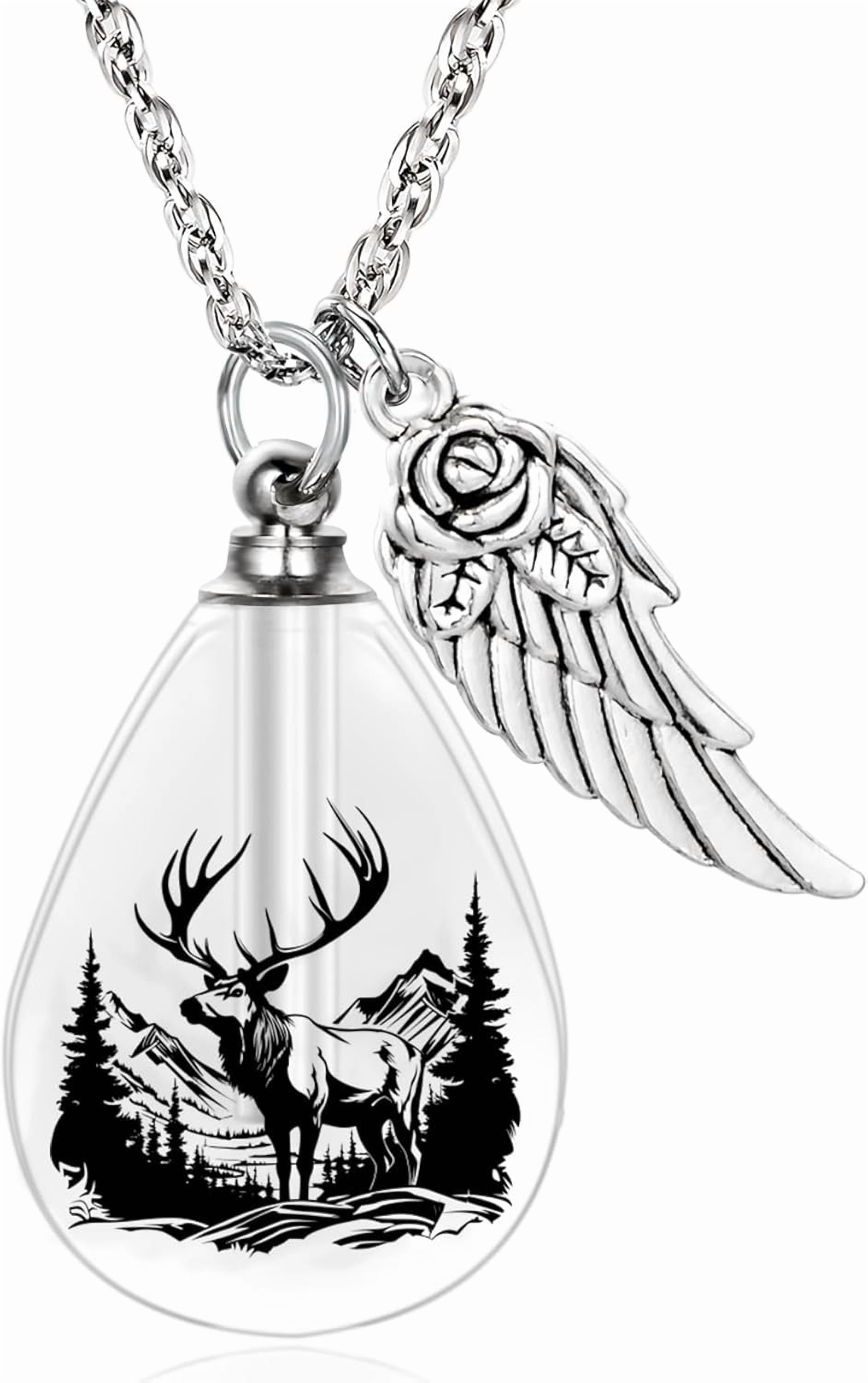 Teardrop Angel Wing Memorial Necklace - Tiny Resin Urn Bottle for Ashes ...