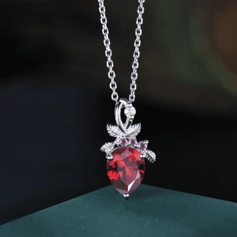 Teardrop Cut Ruby Twist Vine Leaf Twig Pendant Necklace- 925 Sterling ...