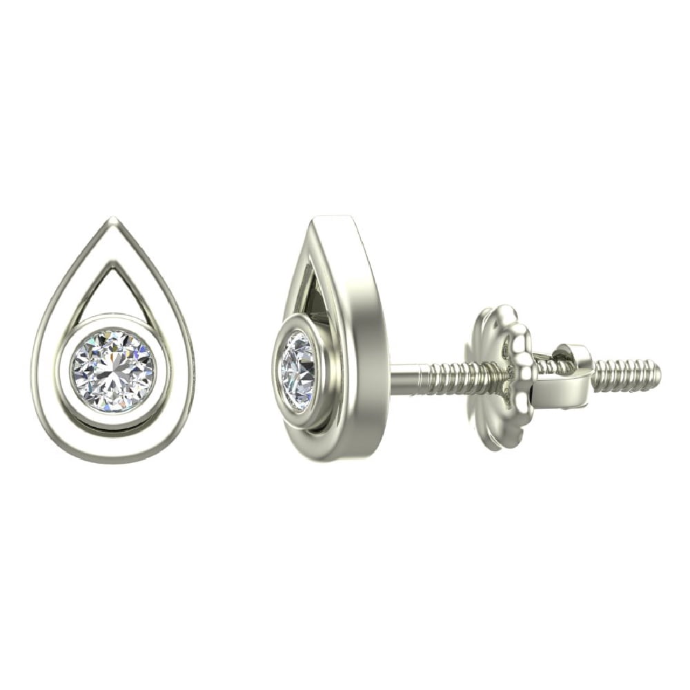 Teardrop Diamond Earrings 10K White Gold Stud Earrings Bezel Set 1/10 ...
