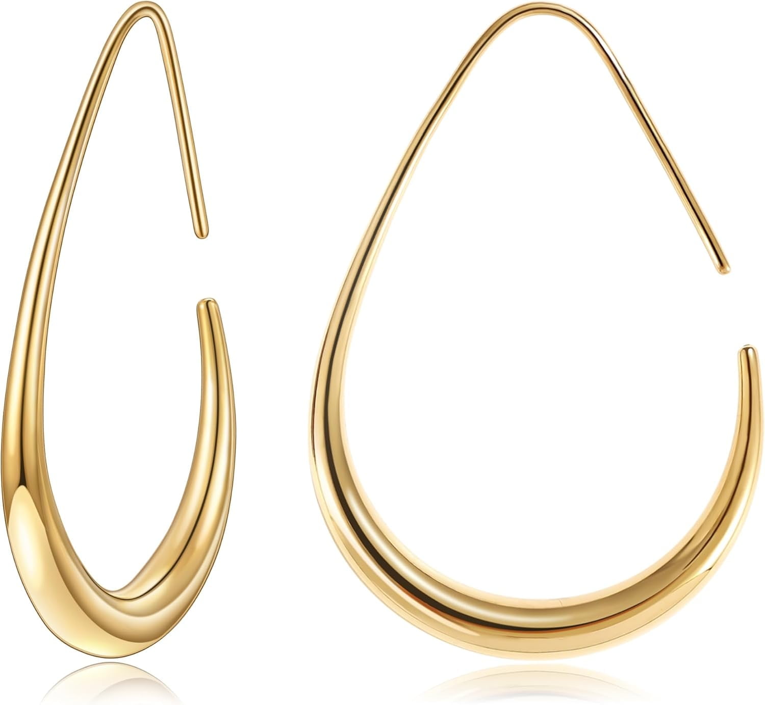Teardrop Hoop Earrings for Women, 14K Gold Plated Oval Pull Through ...