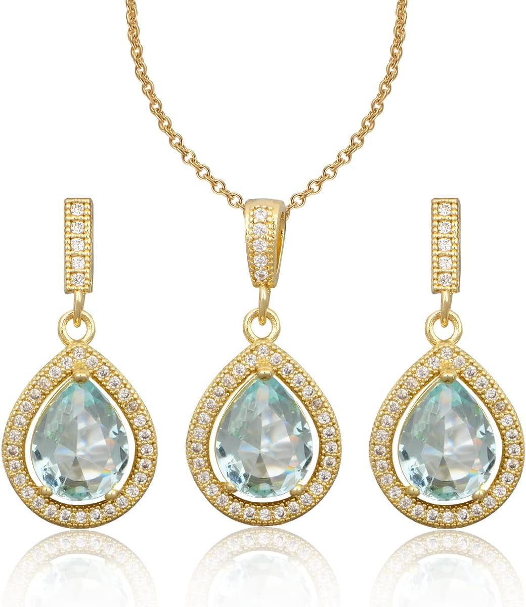 Teardrop Jewelry Set for Women - Sterling Silver Small Teardrop Cubic ...