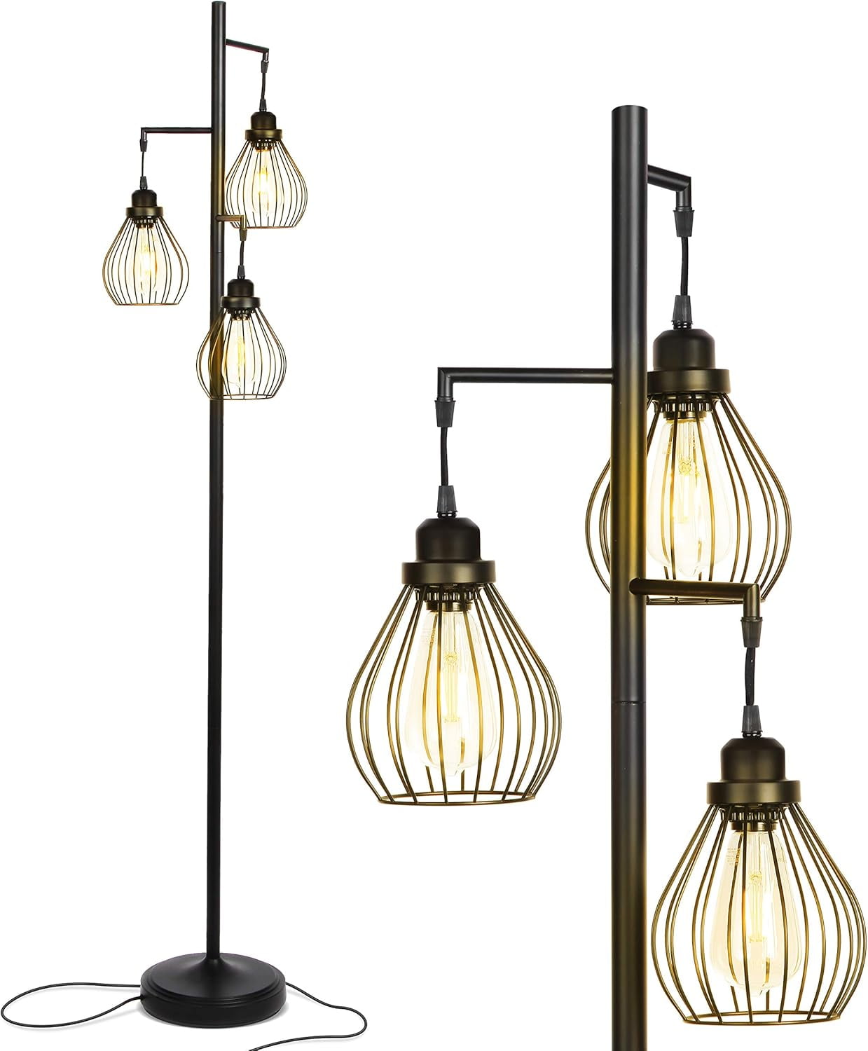 Teardrop LED Floor Lamp Tree Standing Lamp with 3 Elegant Cage Heads ...