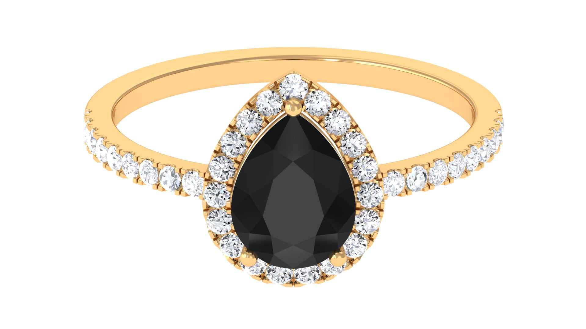 Teardrop Lab Created Black Diamond Ring with Diamond Halo (1.25 CT ...