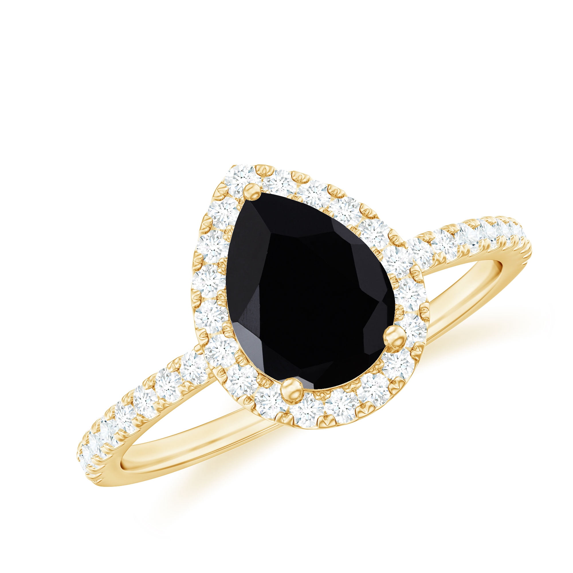 Teardrop Lab Created Black Diamond Ring with Diamond Halo (1.25 CT ...