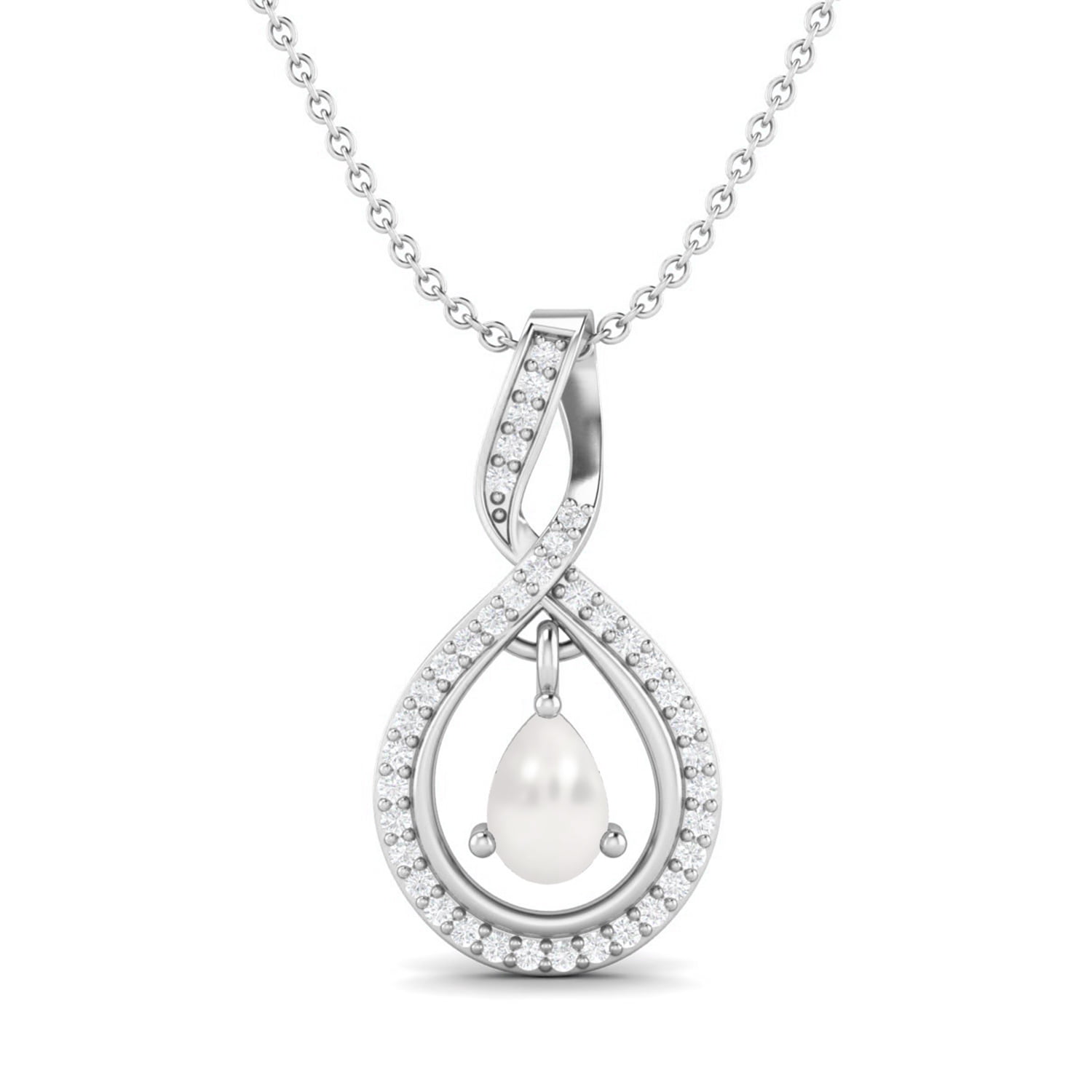 Teardrop Pear Shape Pearl Pendant 925 Sterling Silver Women's Chain ...