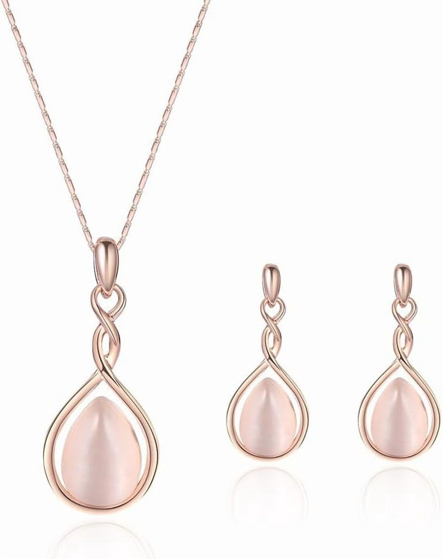 Teardrop Pendant Necklace Jewelry Sets for Women Pink Opal Water Drop ...