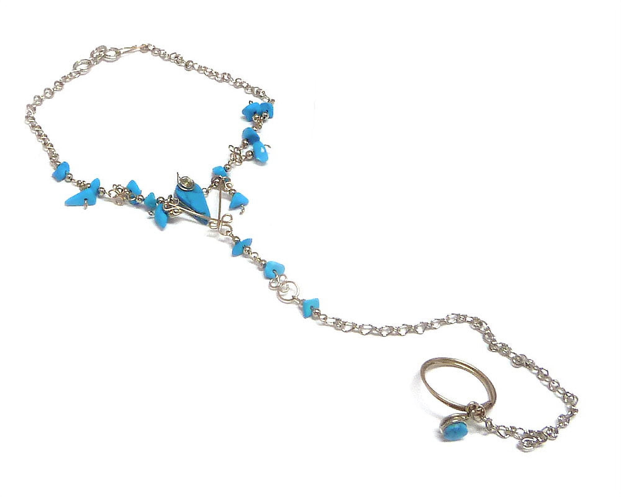 Teardrop Stone Chip Stone Dangle Silver Metal Chain Link Harem Anklet ...