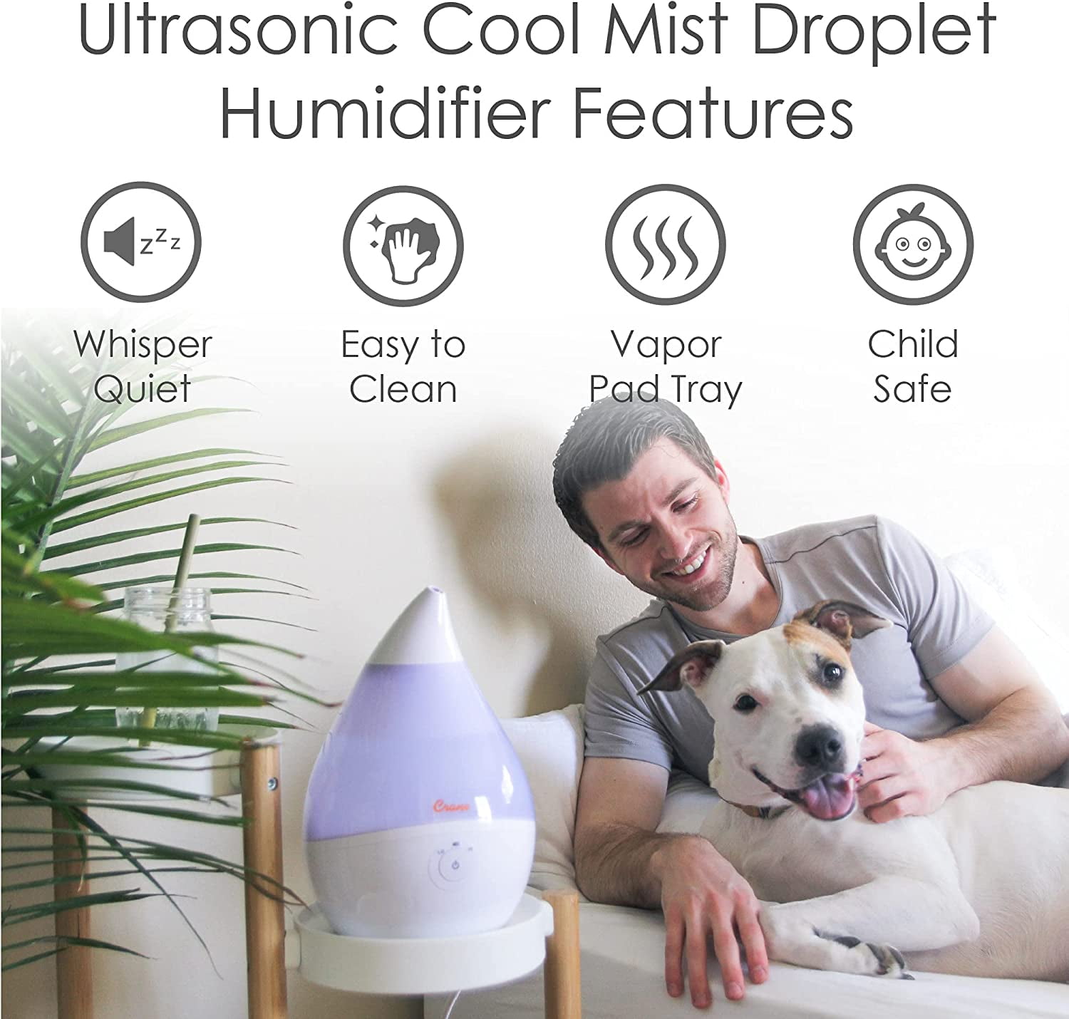 Teardrop Ultrasonic Cool Mist Humidifier for Baby Nursery, 0.5 Gallon ...