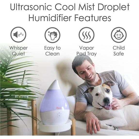Teardrop Ultrasonic Cool Mist Humidifier for Baby Nursery, 0.5 Gallon ...