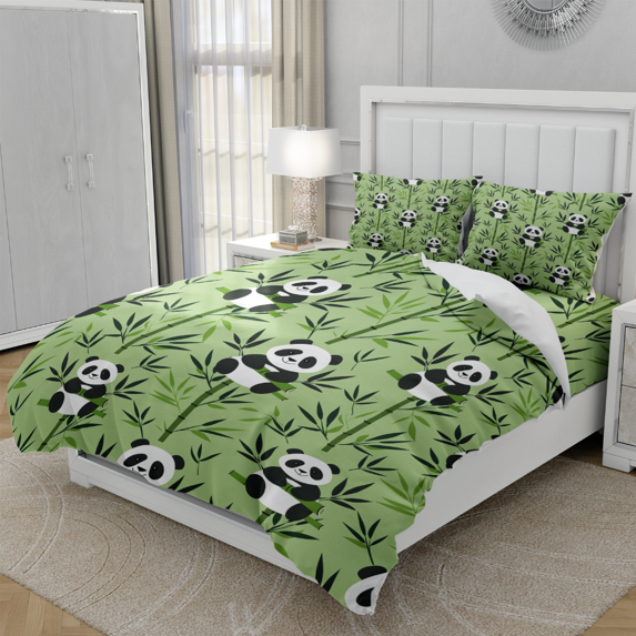 TeasBank Bedding 3D Printed Panda Duvet Cover Set Green Bamboo Full ...