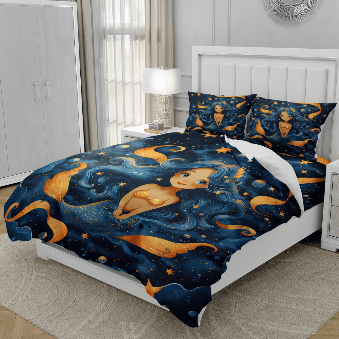 TeasBank Cartoon Mermaid Comforter Cover for Kids Girls Queen Duvet ...