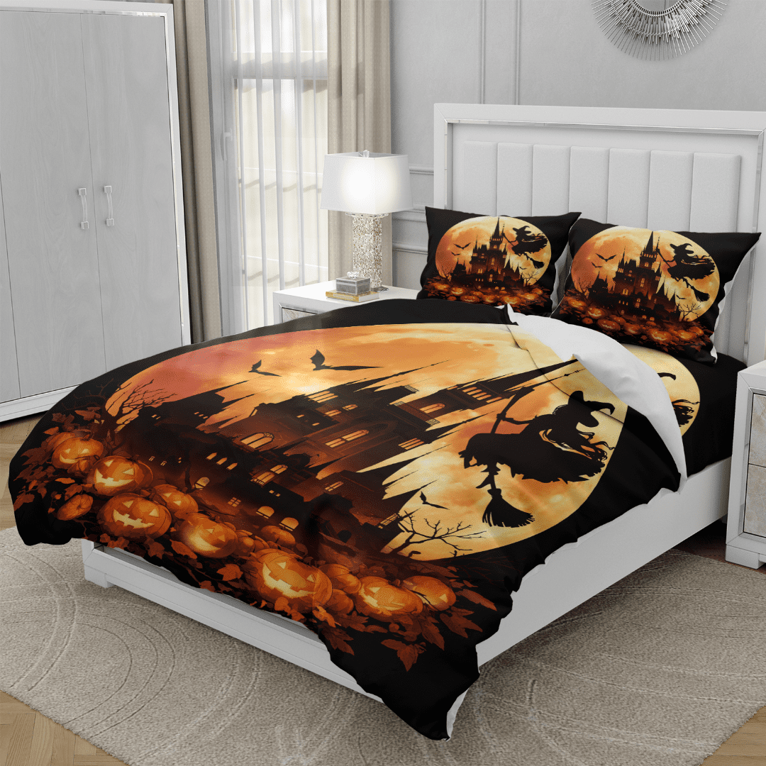 TeasBank Halloween King Duvet Cover Set Moonlight Witch Comforter Cover ...