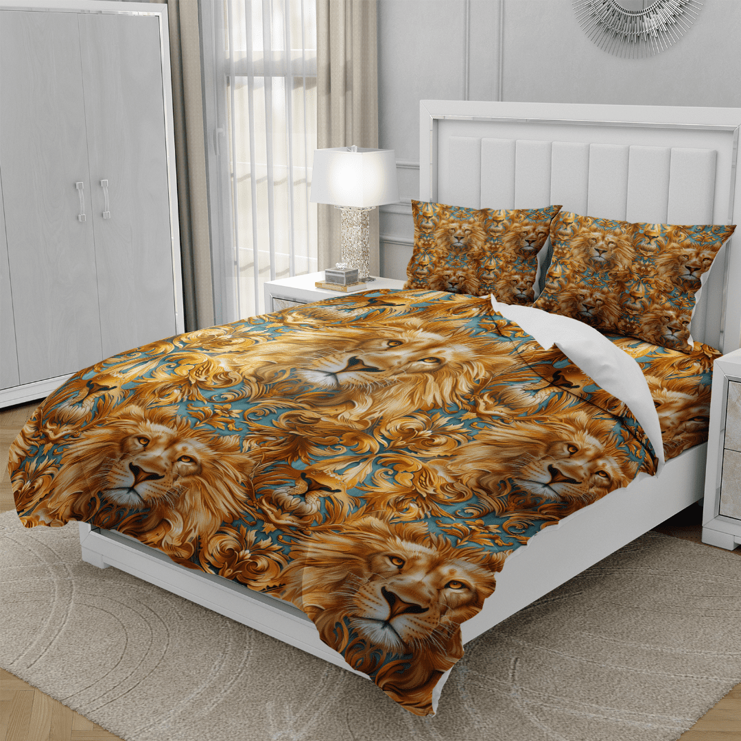 TeasBank Lion Bedding Set Wild Animal Comforter Cover For Teens Adult ...