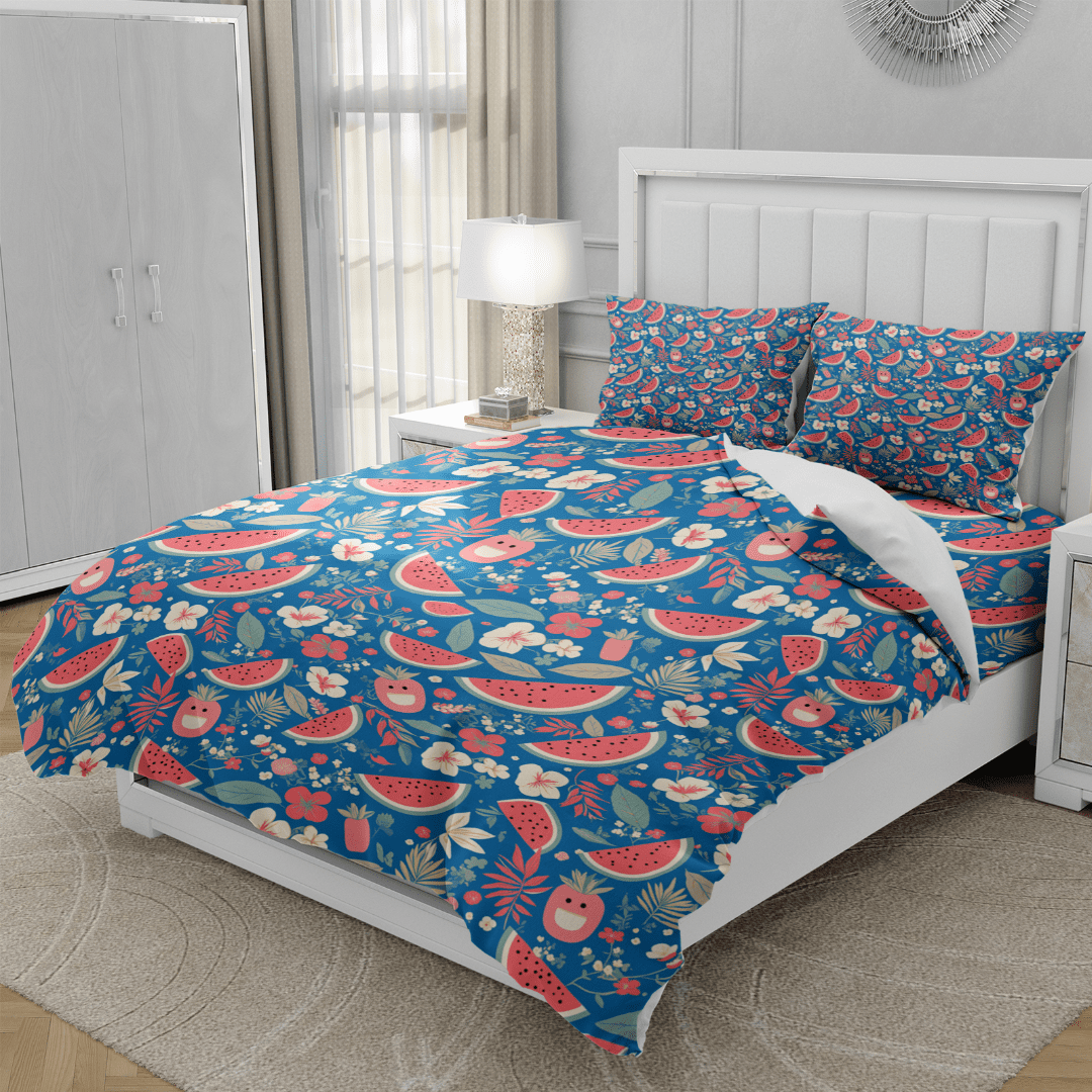 TeasBank Vintage Blue Watermelon Print Comforter Cover Set Queen Duvet ...