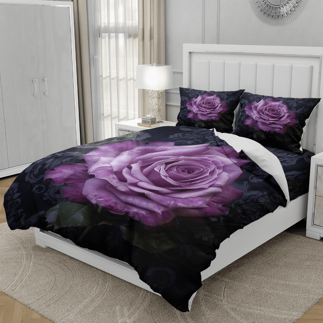 Teasbank 3D Printed Purple Rose Comforter Cover for Adult Twin Duvet ...