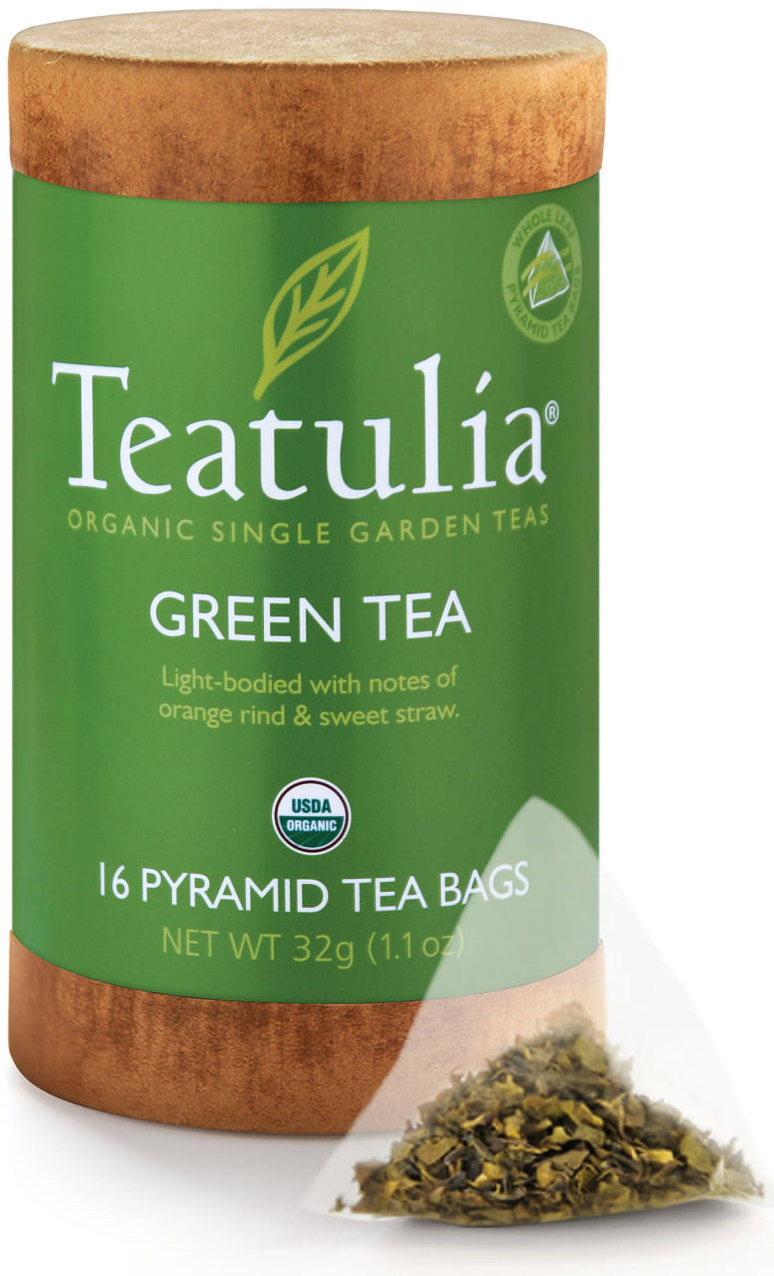 Teatulia Organic Green Tea Canister 16ct Pyramid Tea Bags - Walmart.com