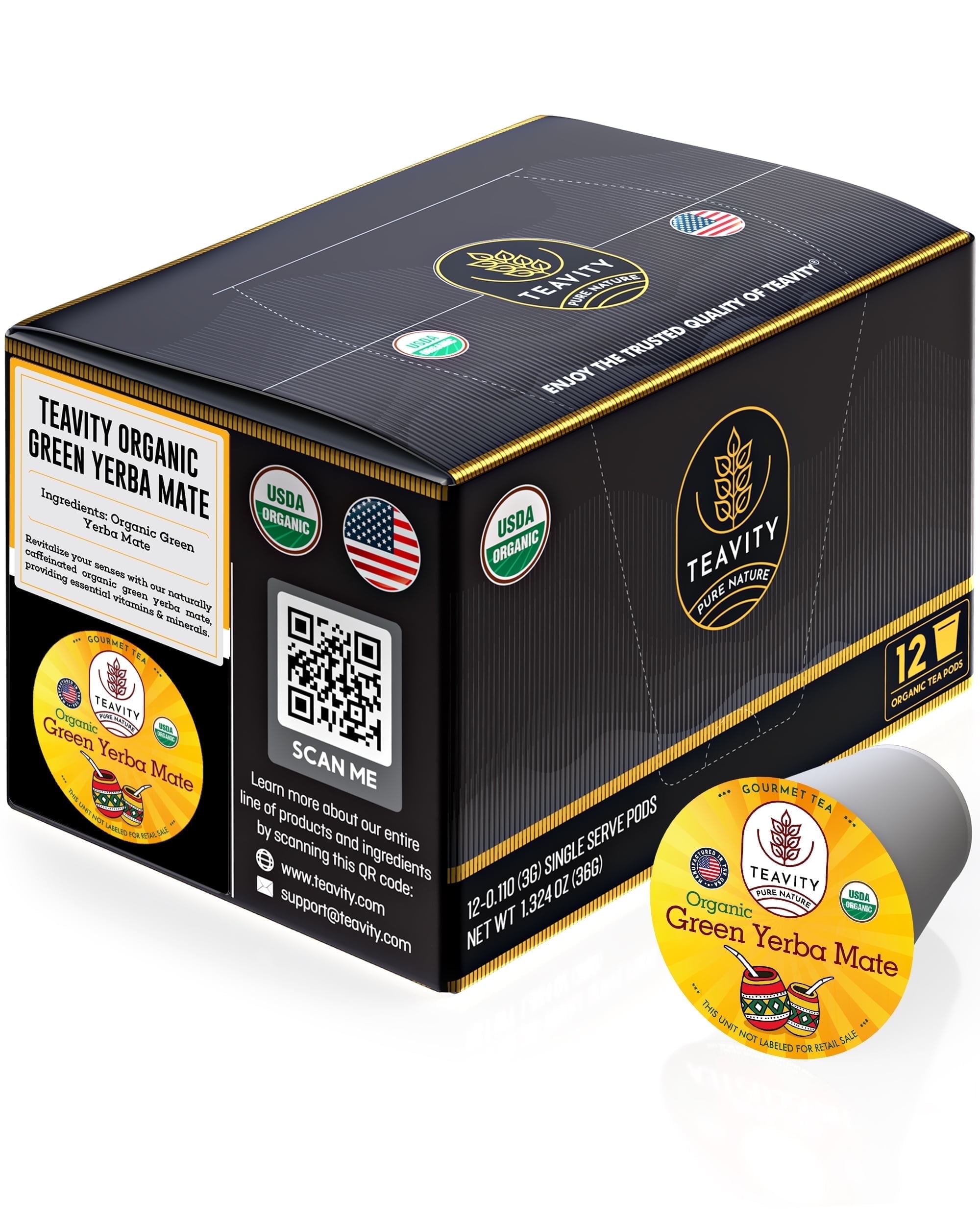 Teavity Organic Green Yerba Mate Tea Pods for Keurig Brewers ...