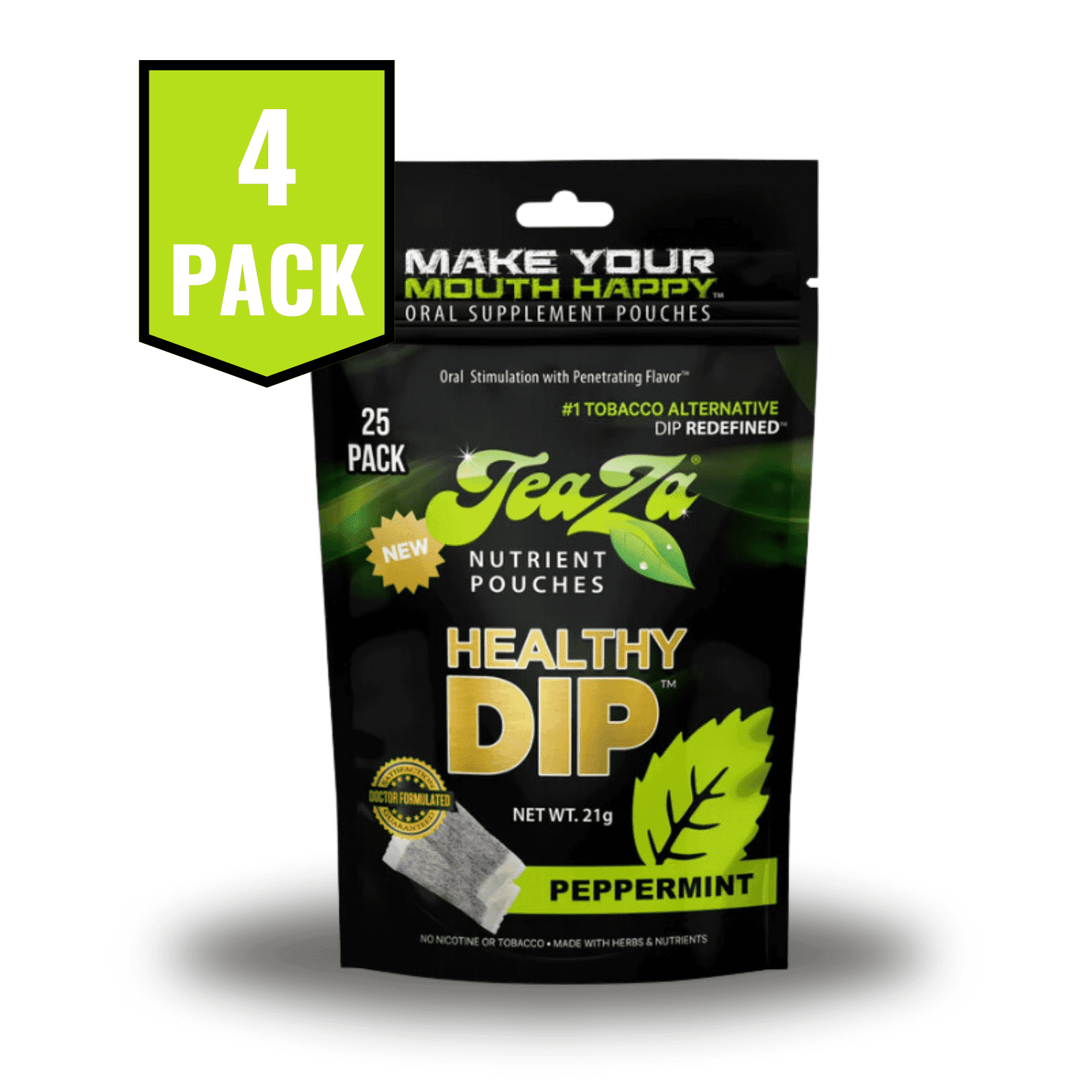 TeaZa Herbal Energy Pouches Peppermint Flavor, 4 Bags, Made From Tea ...